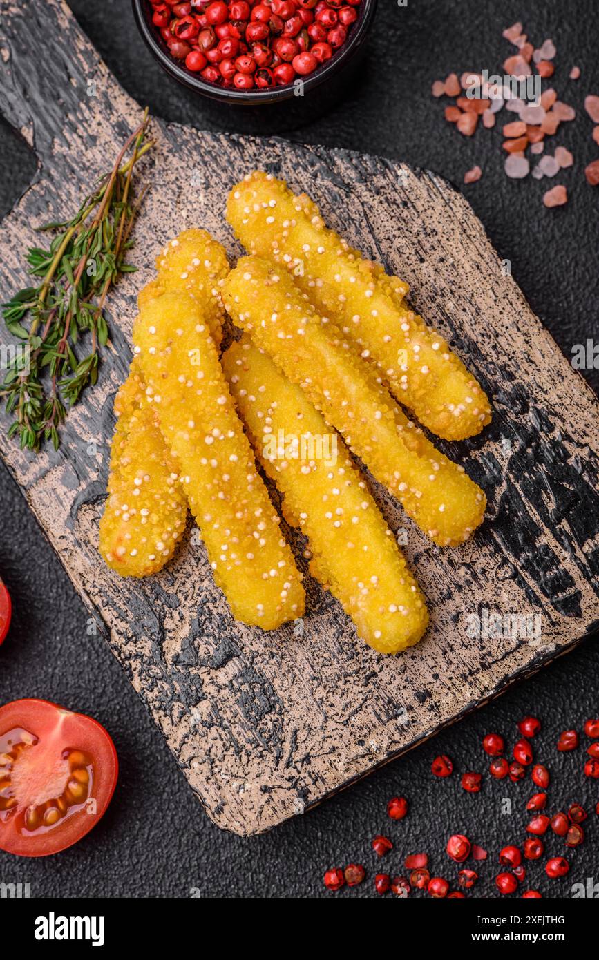 Delicious crispy cheese sticks with mozzarella Stock Photo - Alamy