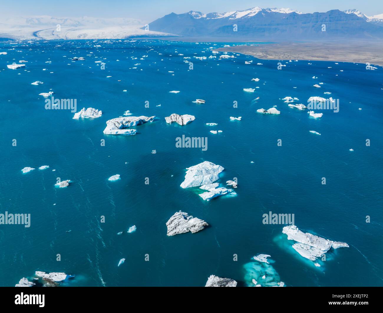 Aerial view of the big pieces of ice from glacier, ice islands, glacier ...