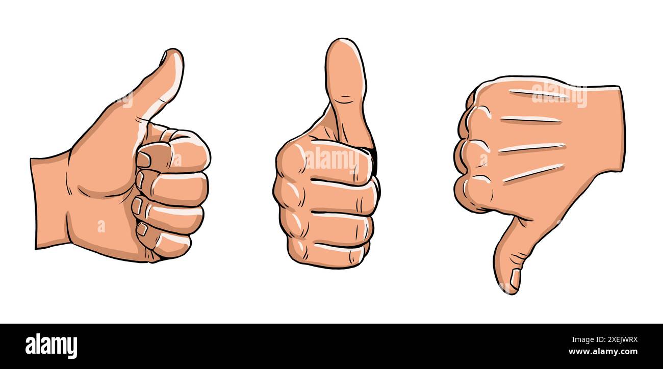 Colored drawing of Hand gesture and sign language. Thumb up and thumb ...