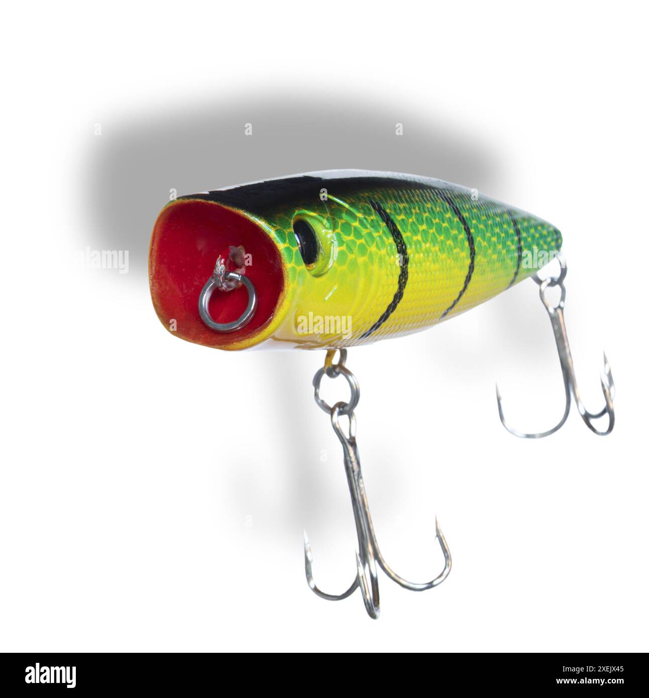 Light drop shadow behind a topwater fishing lure with red from and ...