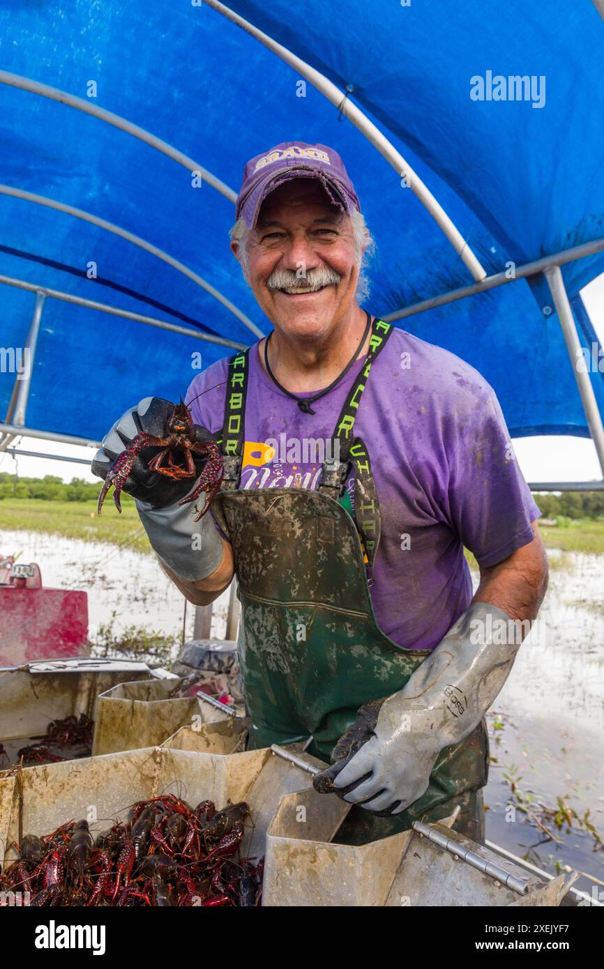 Indian Bayou, United States. 25th Apr, 2024. Fisherman and crawfish ...