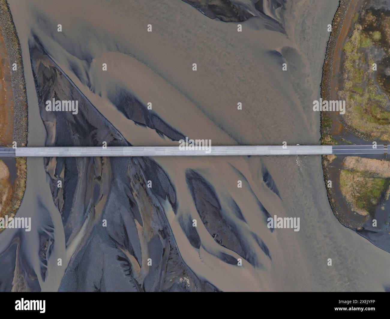 Aerial View of a Bridge Over a Meandering River in Iceland's Scenic ...