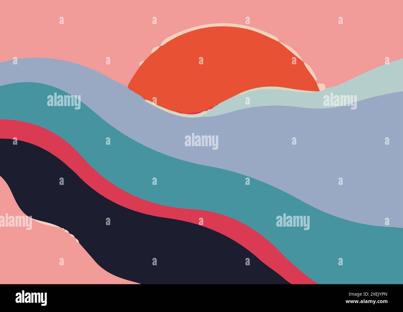 Minimalist Sunset Landscape Vector illustration Stock Vector Image ...