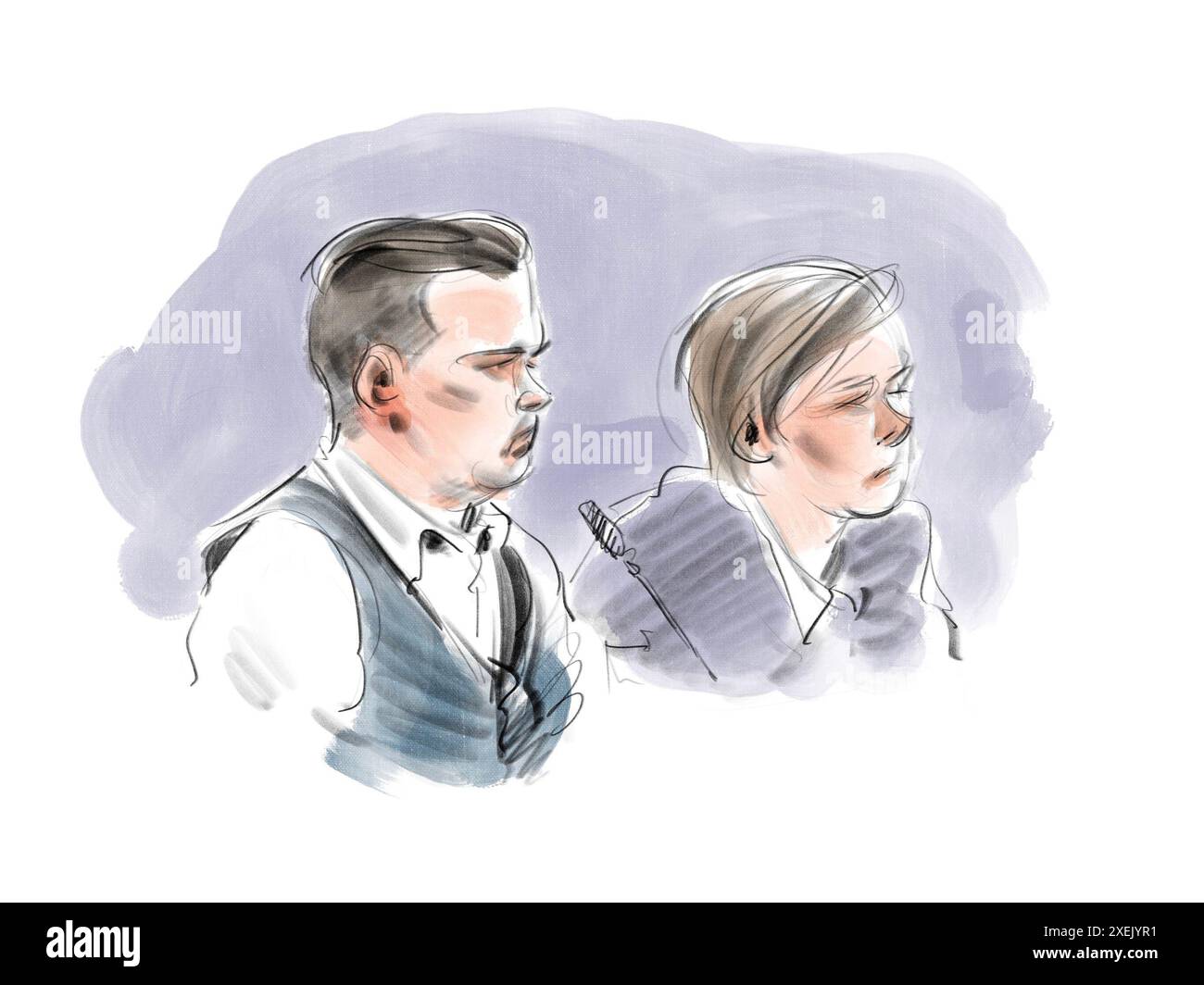 Denmark. 14th May, 2024. (FILE) Court drawing of defense lawyer Karina ...