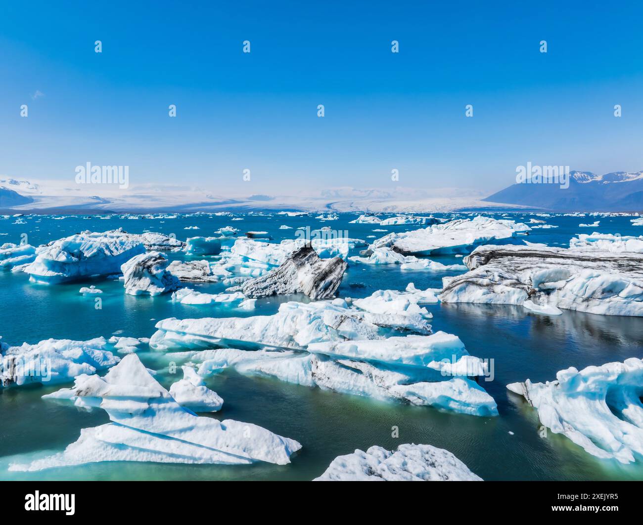 Aerial view of the big pieces of ice from glacier, ice islands, glacier ...