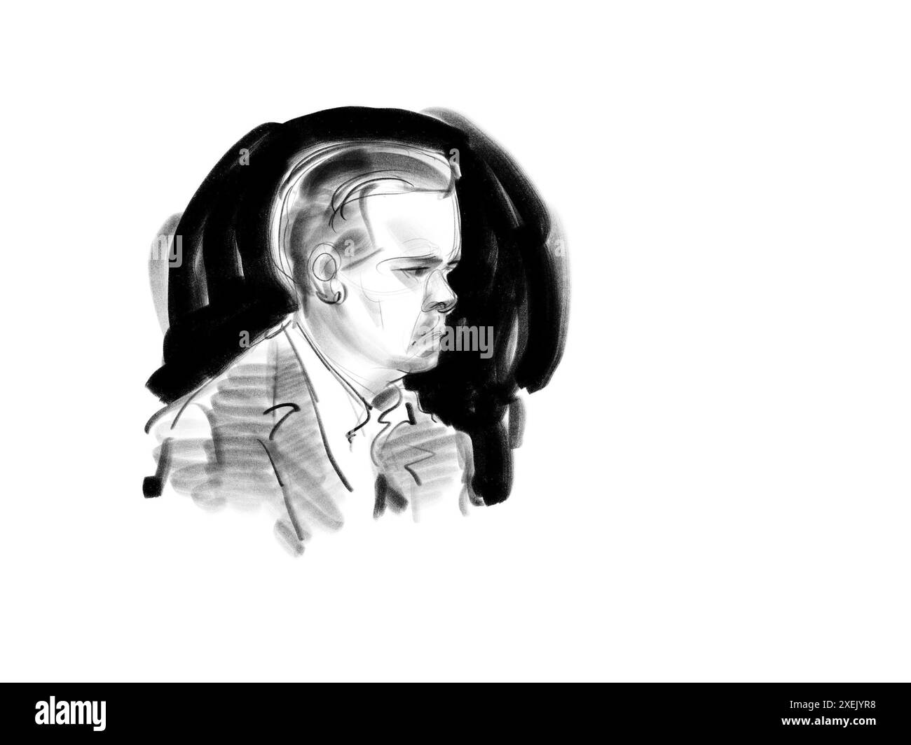 Denmark. 28th June, 2024. (FILE) Court drawing of the accused Philip ...