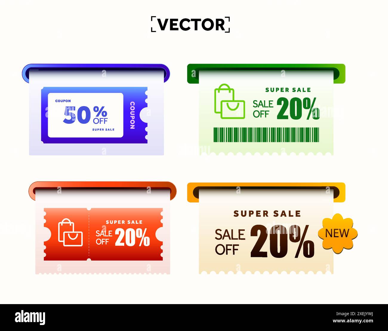 3d pack of printing coupons with different color, shopping icon ...