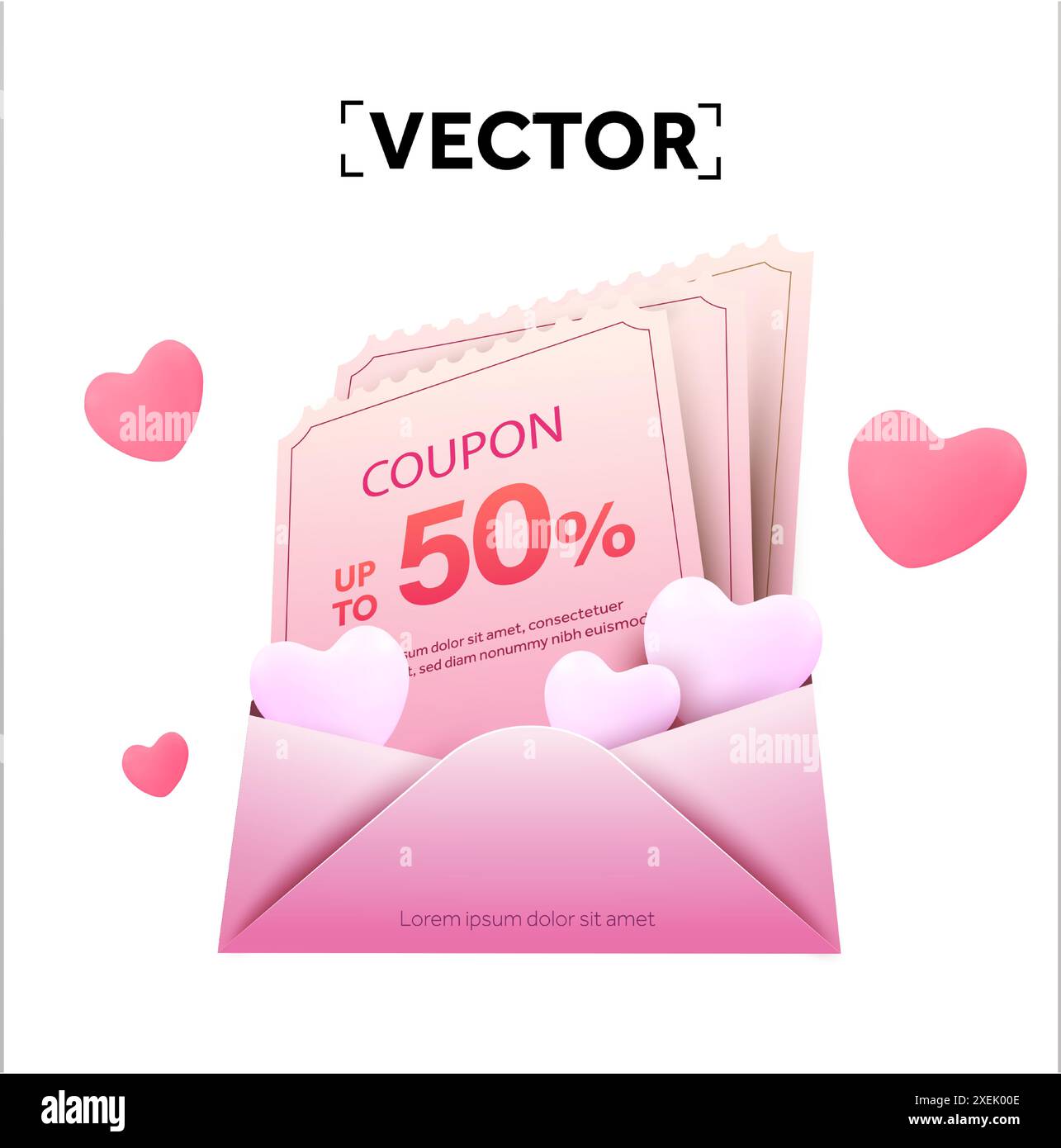 3d stack of pink coupons with percentage off, coupon code, inside a ...