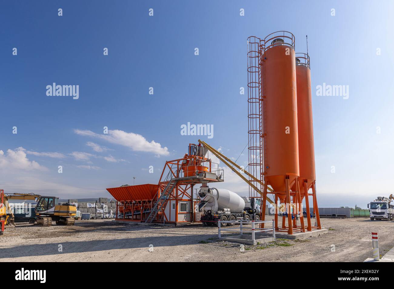 Concrete mixing plant preparing concrete for construction project Stock ...