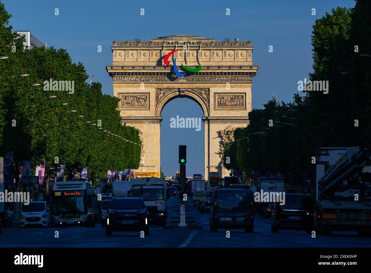 Paris, France. 28th June, 2024. The Paralympic symbol, the Agitos, is ...