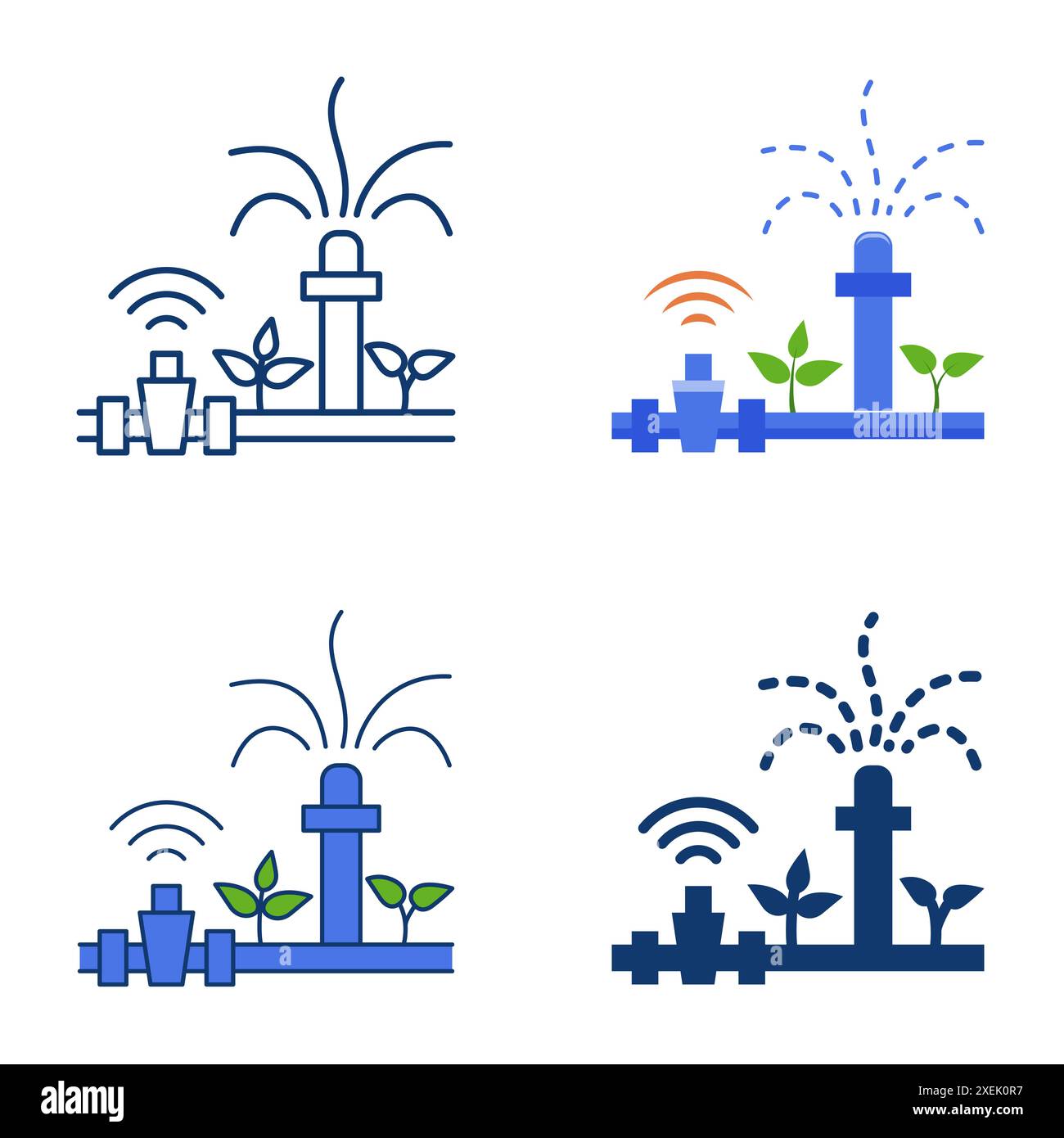 Smart irrigation icon set in flat and line style. Remote control farm ...