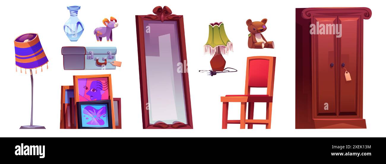 Antique shop goods set isolated on white background. Vector cartoon ...