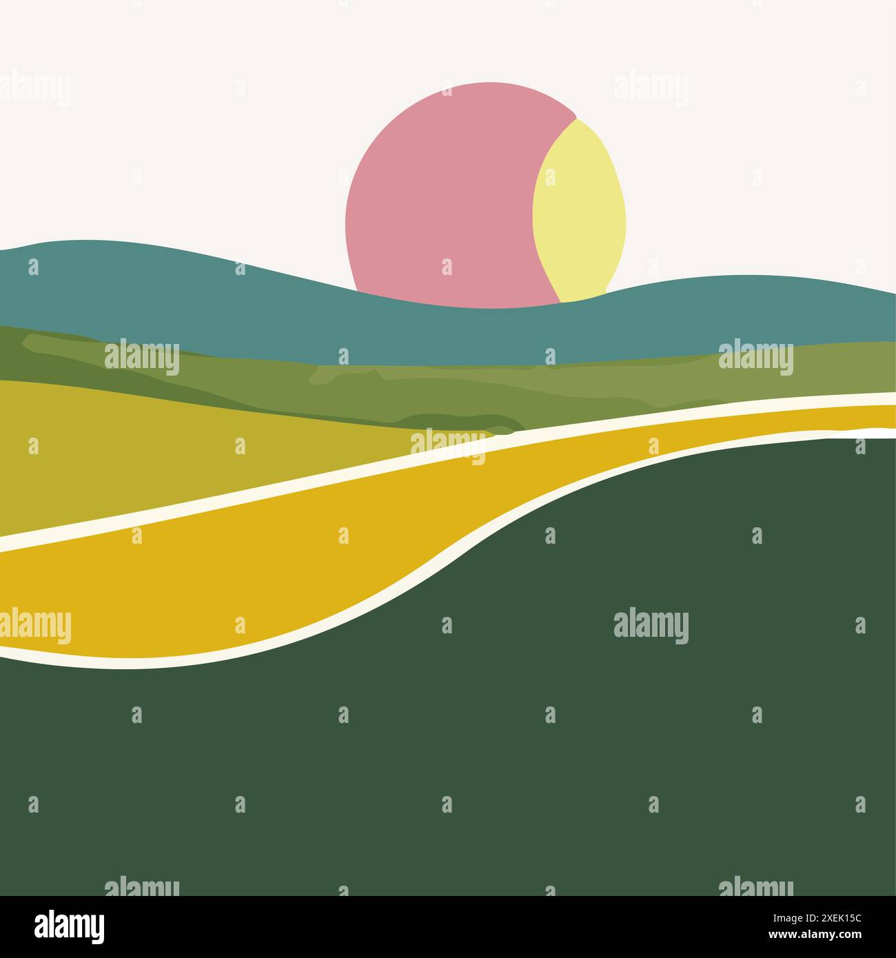 Minimalist Sunset Landscape Vector illustration Stock Vector Image ...