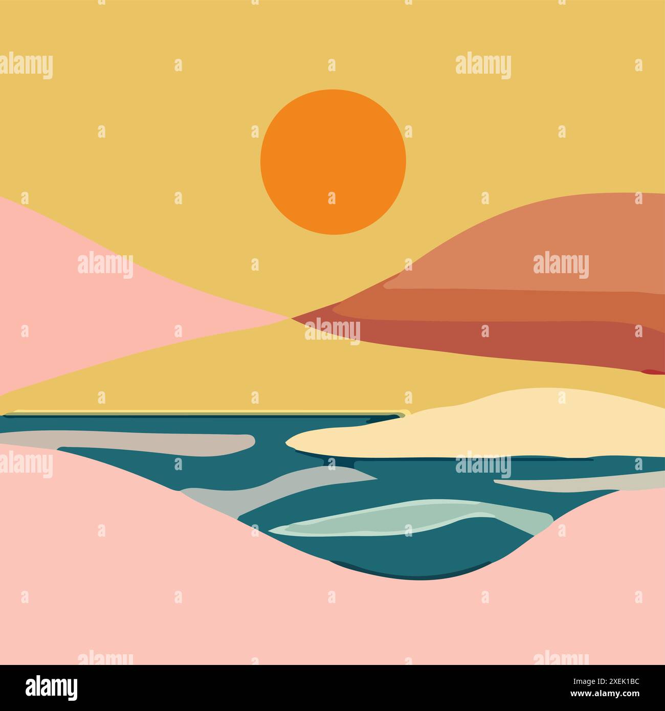 Minimalist Sunset Landscape Vector illustration Stock Vector Image ...
