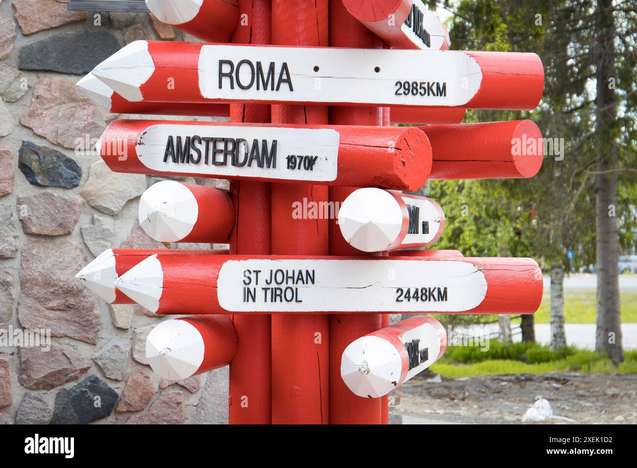 Waymarker in Rovaniemi, Lapland in Finland, showing way and distance to ...