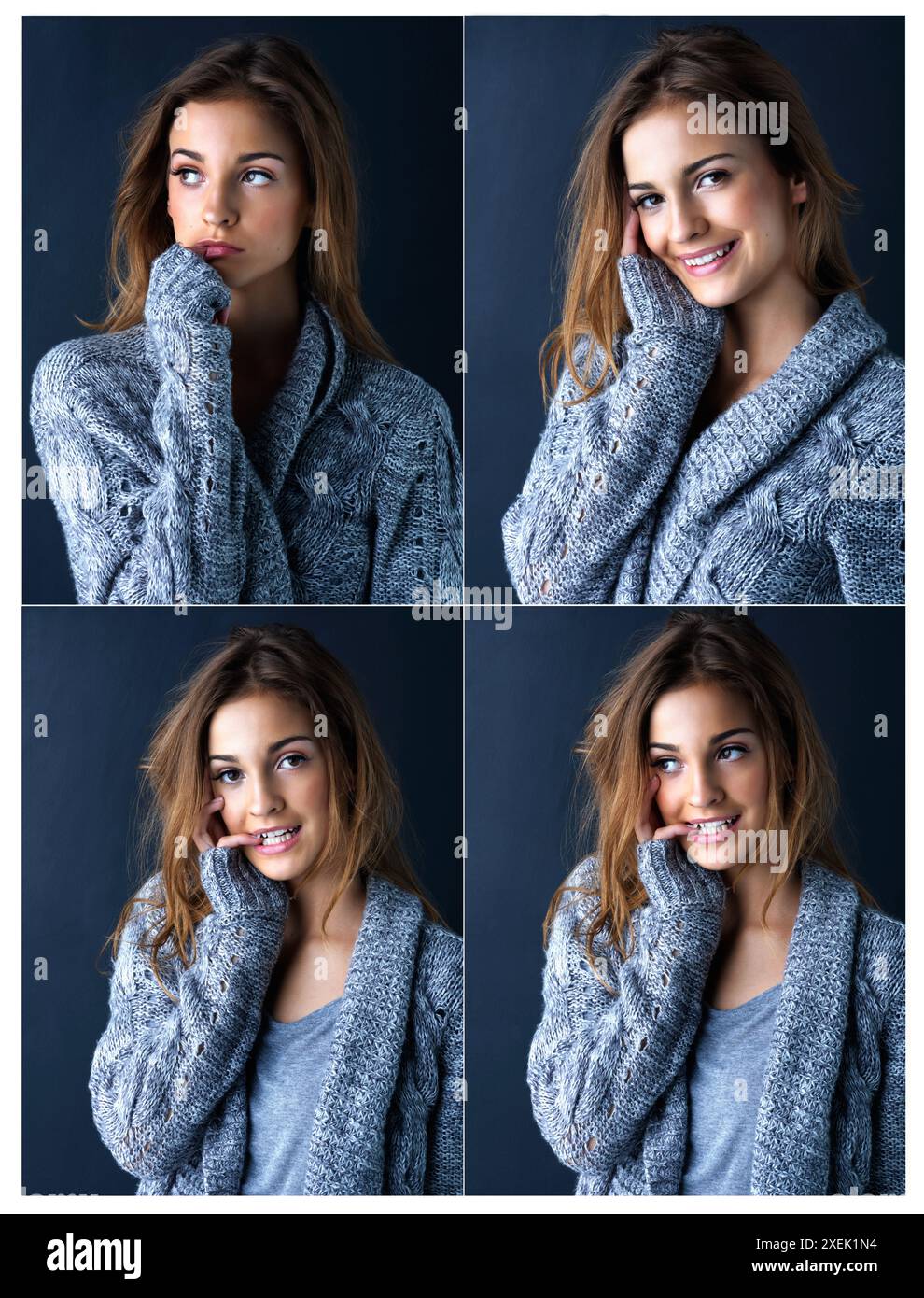 Portrait, collage and woman with winter fashion for style inspiration ...