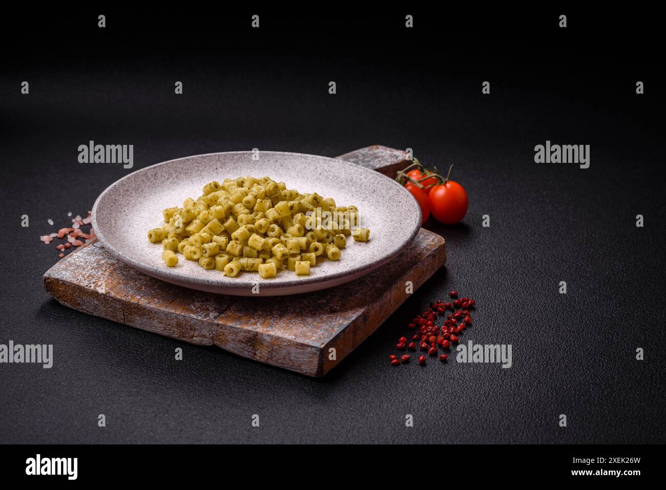 Delicious ditali pasta from durum wheat with salt and spices Stock ...