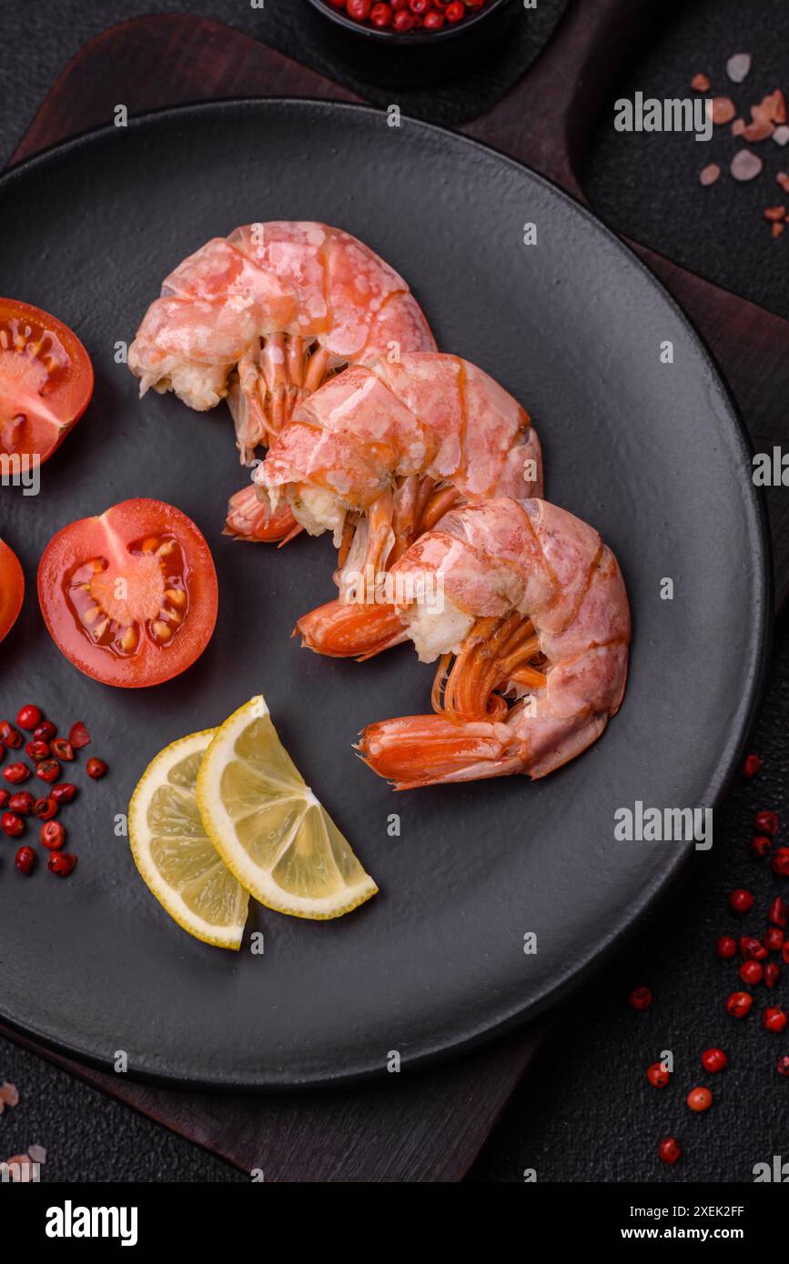 Delicious shrimp or langoustine tails boiled with salt and spices Stock ...