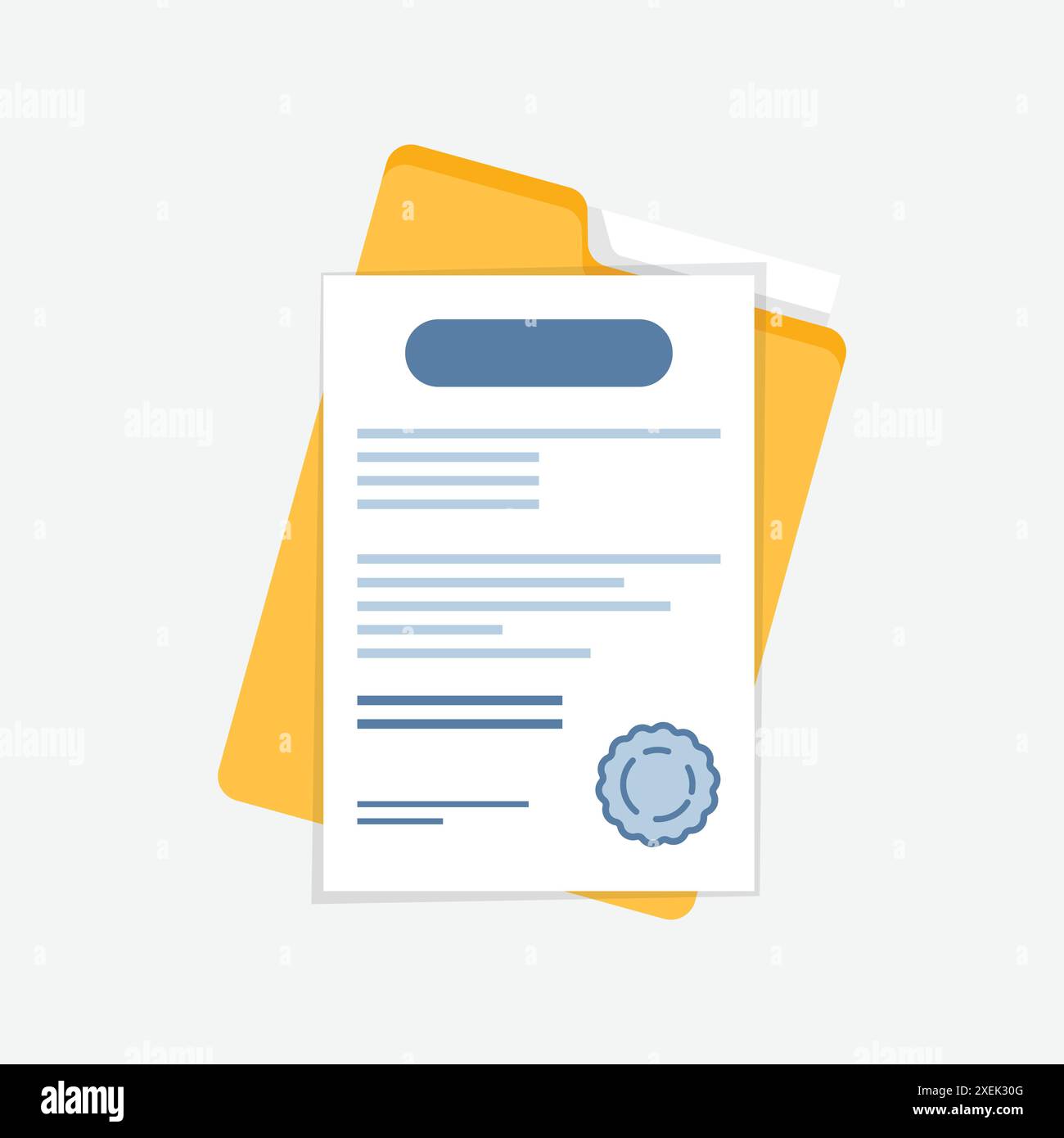 Document, folder with stamp and text icon in flat style. White papers ...