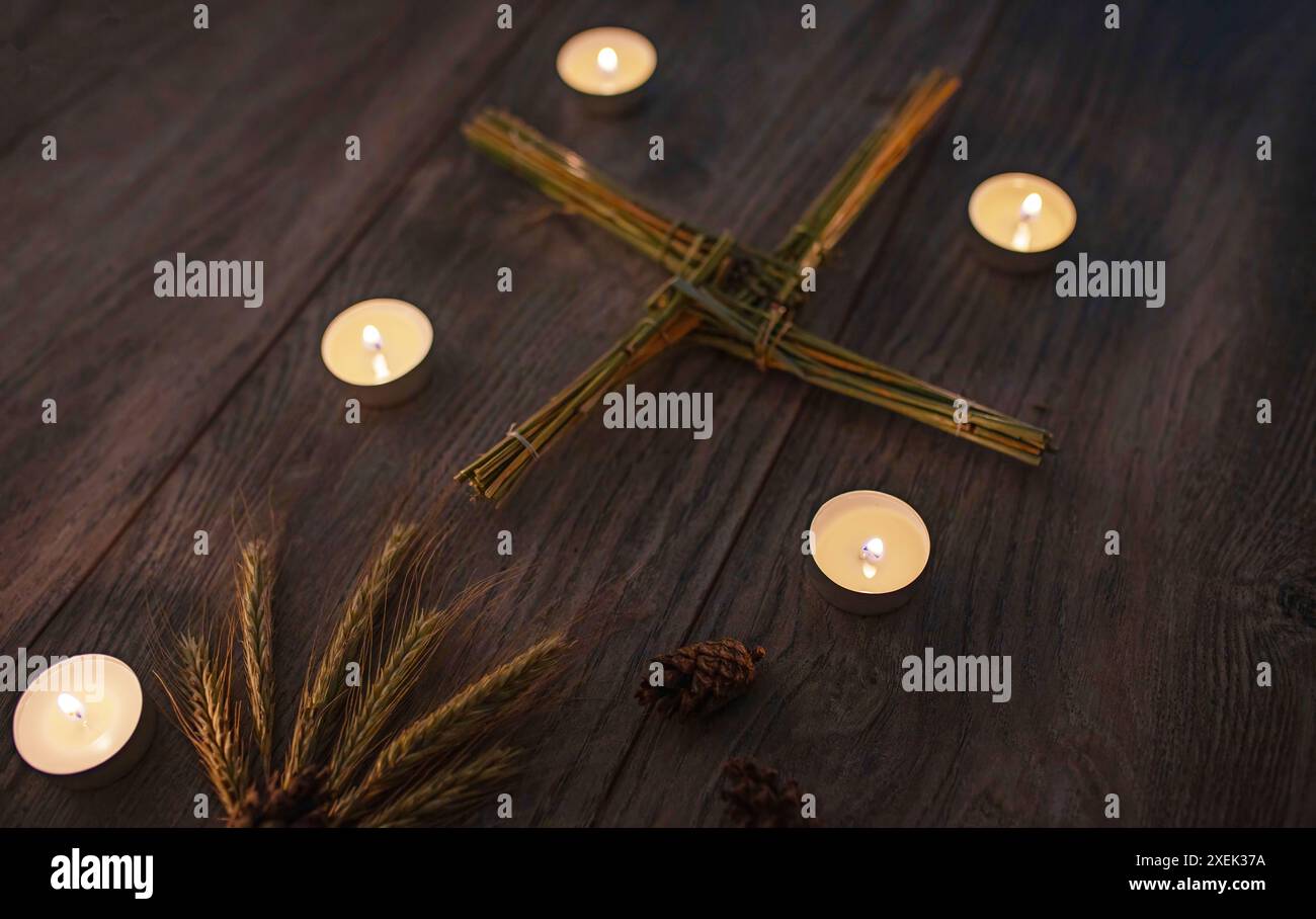 Wiccan altar for Imbolc sabbath. winter-spring pagan festive ritual ...