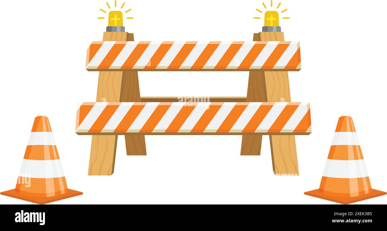 Stop traffic road barrier icon in flat style. Roadwork vector ...