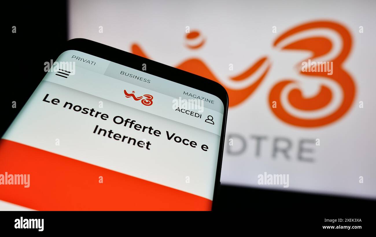 Smartphone with website of telecommunications company Wind Tre S.p.A ...