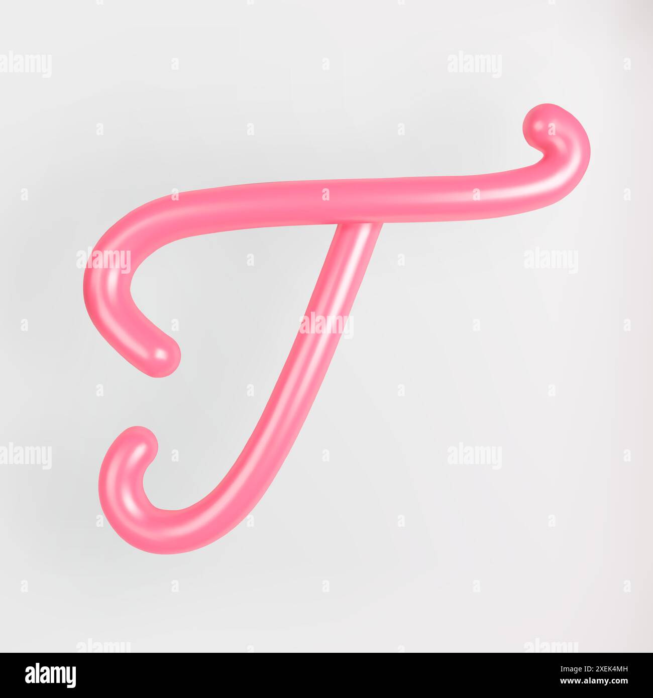 3D Pink Script Uppercase Letter T on light background. Cute Cursive ...