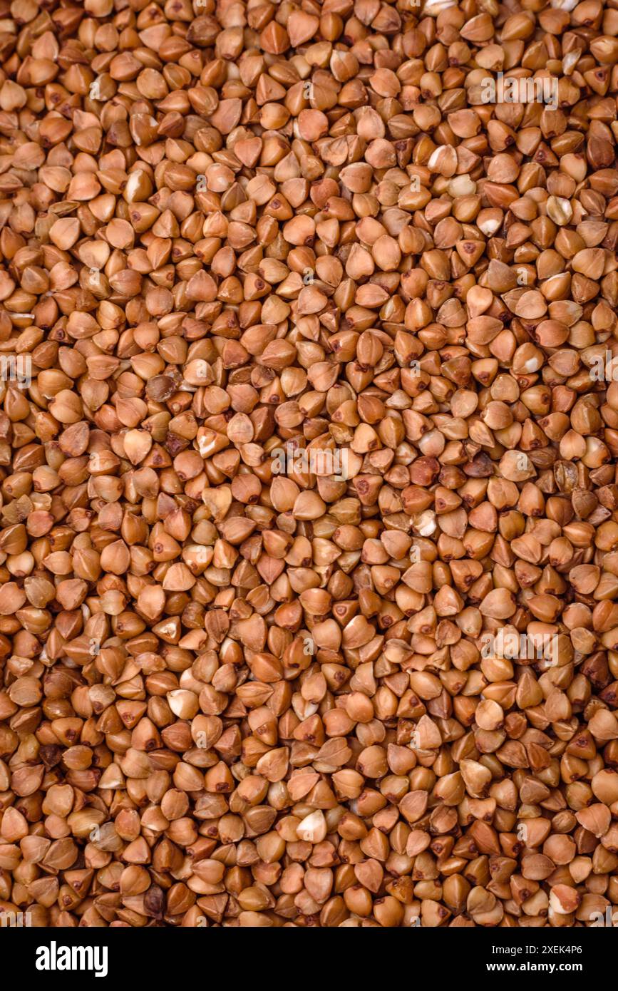 Large grains of raw buckwheat porridge are brown in color Stock Photo ...