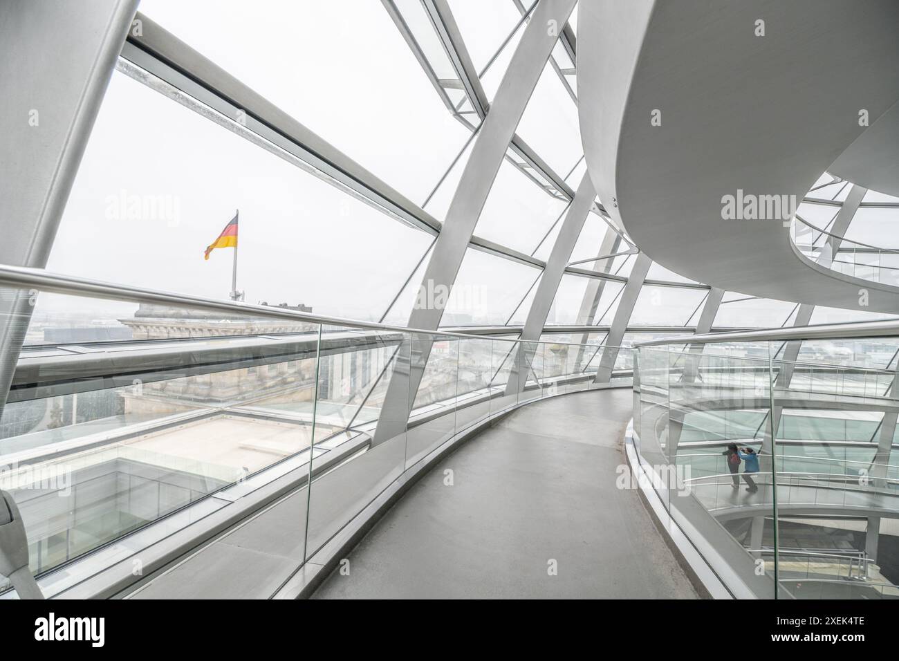 Interior view inside the futuristic glass dome of the Reichstag ...