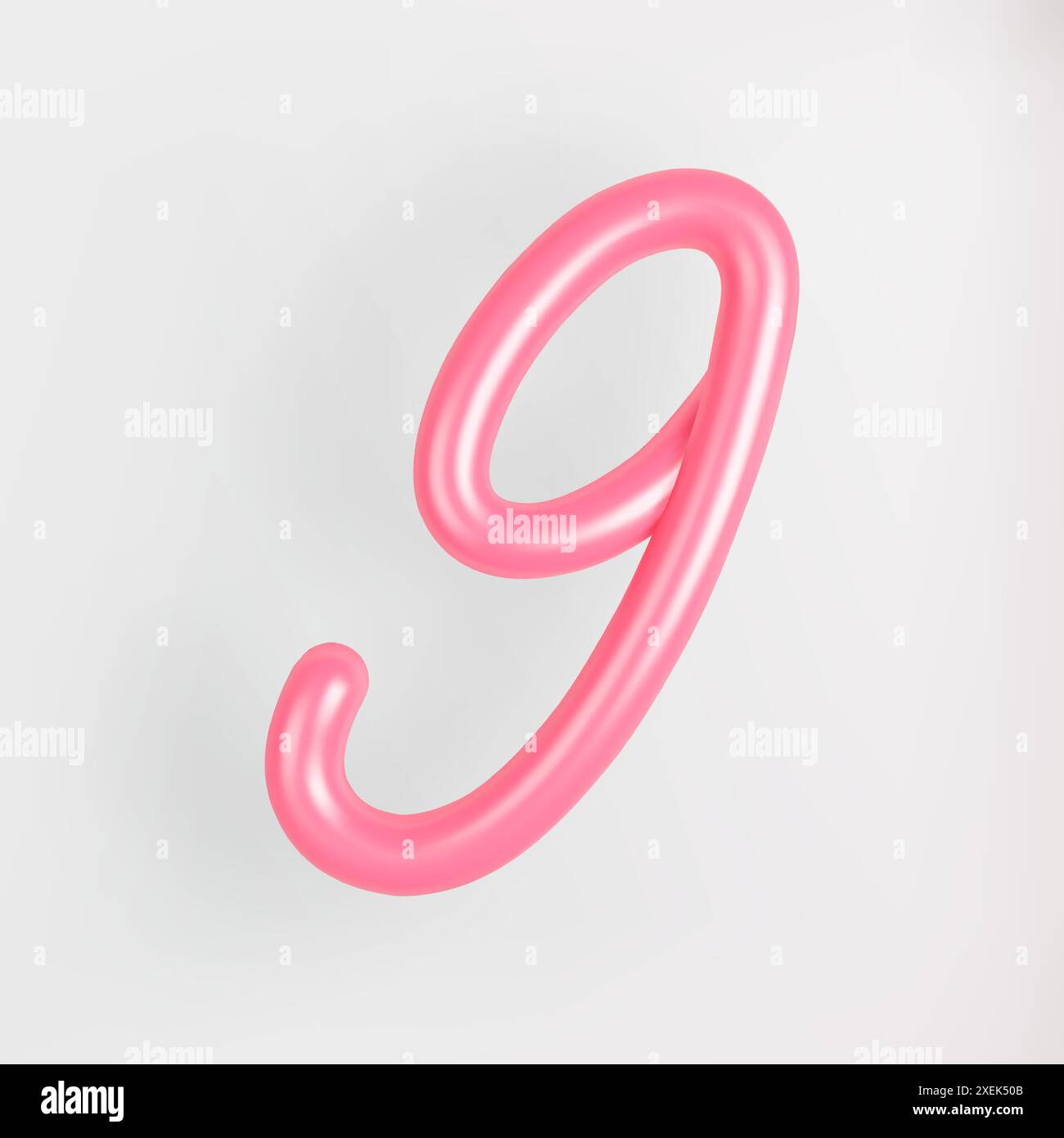 3D Pink Script Number 9 on light background. Cute Cursive Bubble ...