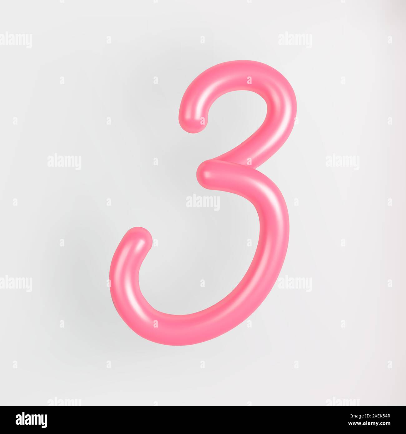 3D Pink Script Number 3 on light background. Cute Cursive Bubble ...
