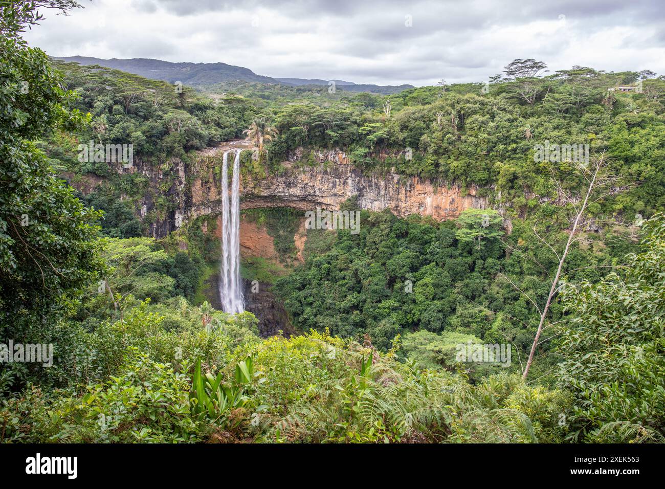 Tropical nature and landscape of Chamarel double waterfall, Black River ...