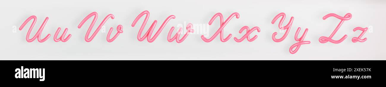 3D Pink Script Set Uppercase and Lowercase Letter U,V,W,X,Y,Z on light ...