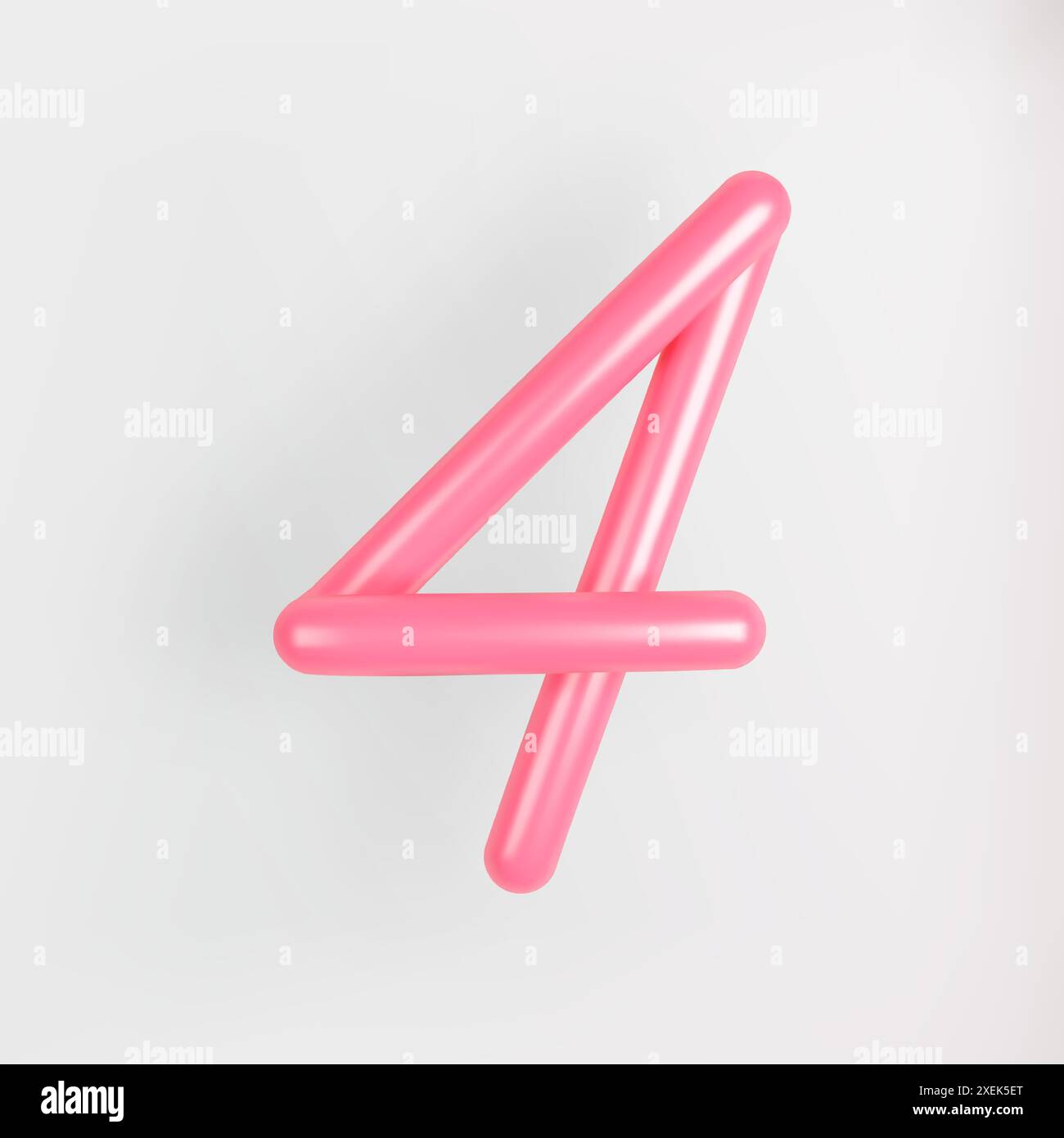 3D Pink Script Number 4 on light background. Cute Cursive Bubble ...