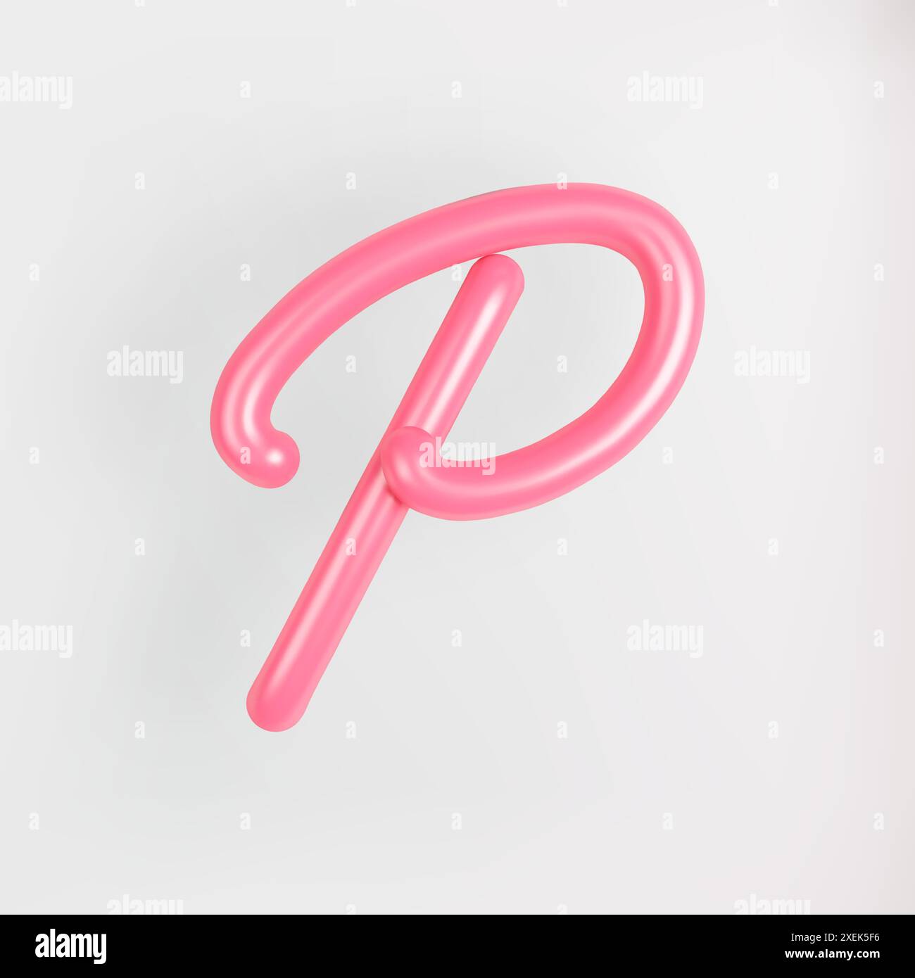 3D Pink Script Uppercase Letter P on light background. Cute Cursive Bubble typography symbol ...