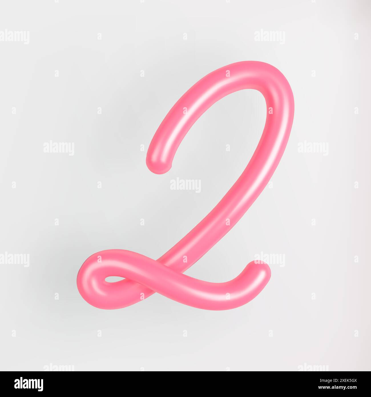 3D Pink Script Number 2 on light background. Cute Cursive Bubble ...