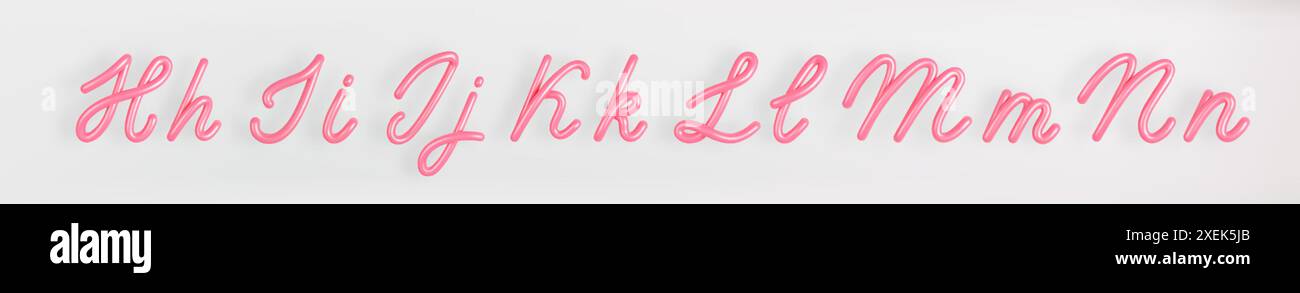 3D Pink Script Set Uppercase and Lowercase Letter H,J,I,K,L,M,N on ...