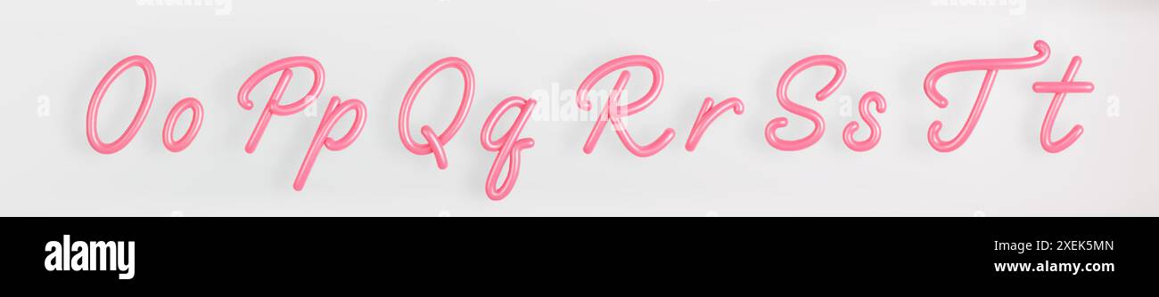 3D Pink Script Set Uppercase and Lowercase Letter O,P,Q,R,S,T on light ...