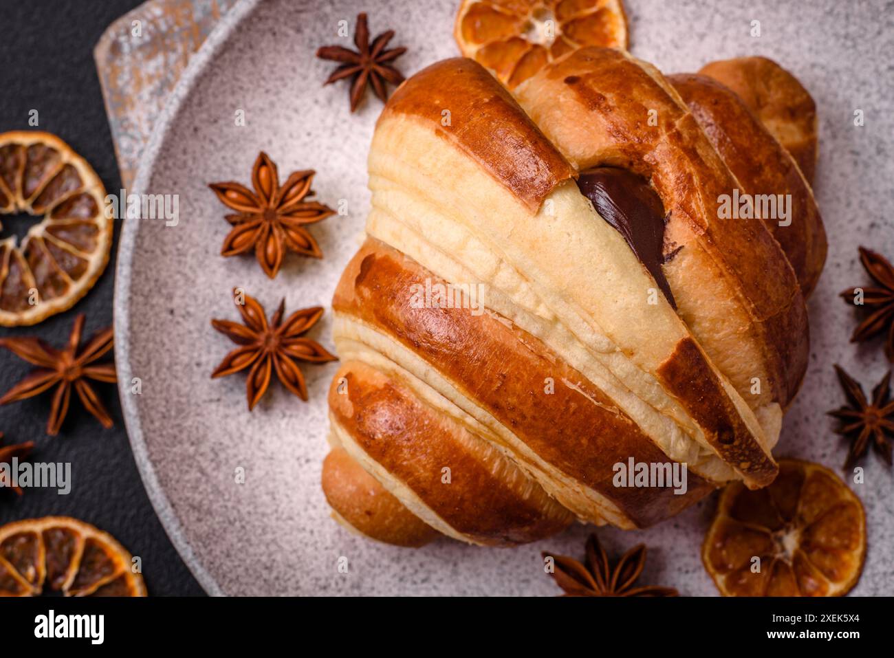 Delicious crispy sweet croissant cornet with chocolate Stock Photo - Alamy