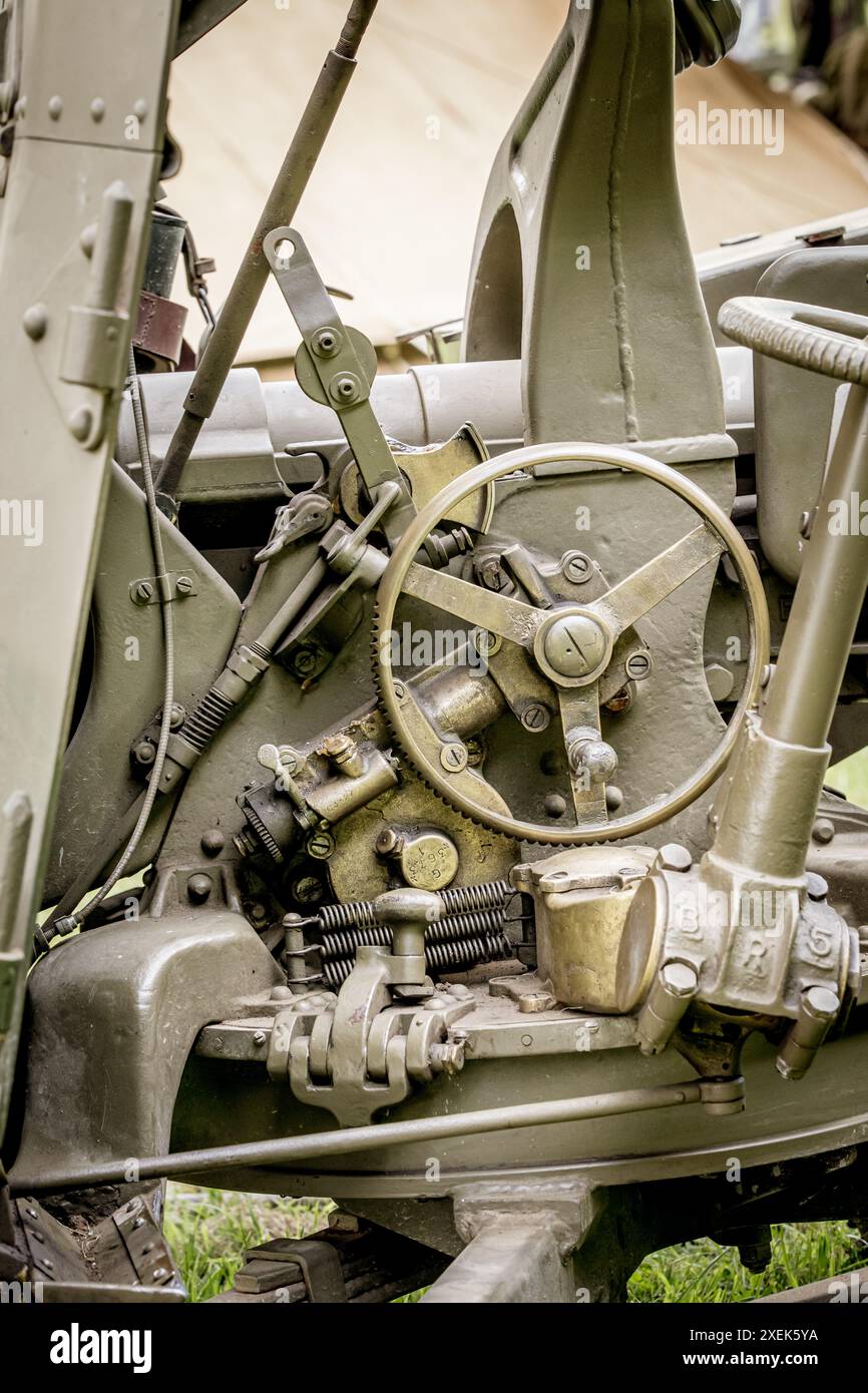 Detailed, close-up side view of a 2 pounder World War 2 (WW2) gun ...