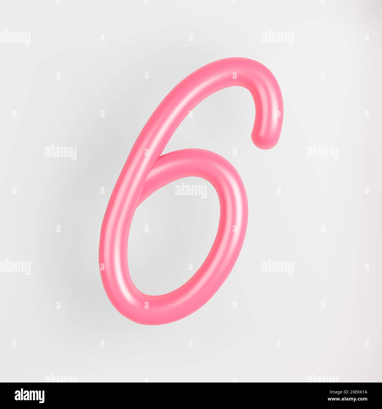 3D Pink Script Number 6 on light background. Cute Cursive Bubble ...