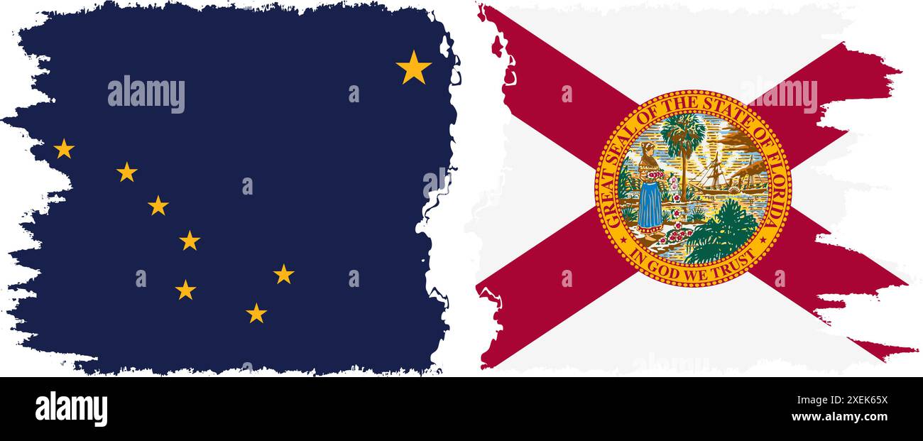 Florida and Alaska states grunge brush flags connection, vector Stock ...
