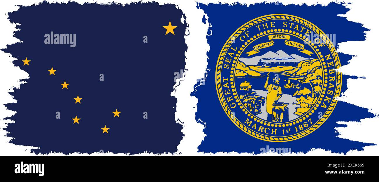 Nebraska and Alaska states grunge brush flags connection, vector Stock ...