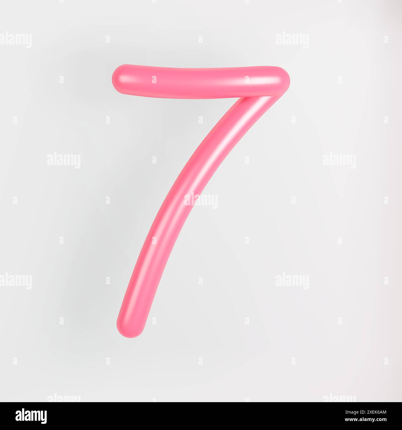 3D Pink Script Number 7 on light background. Cute Cursive Bubble ...