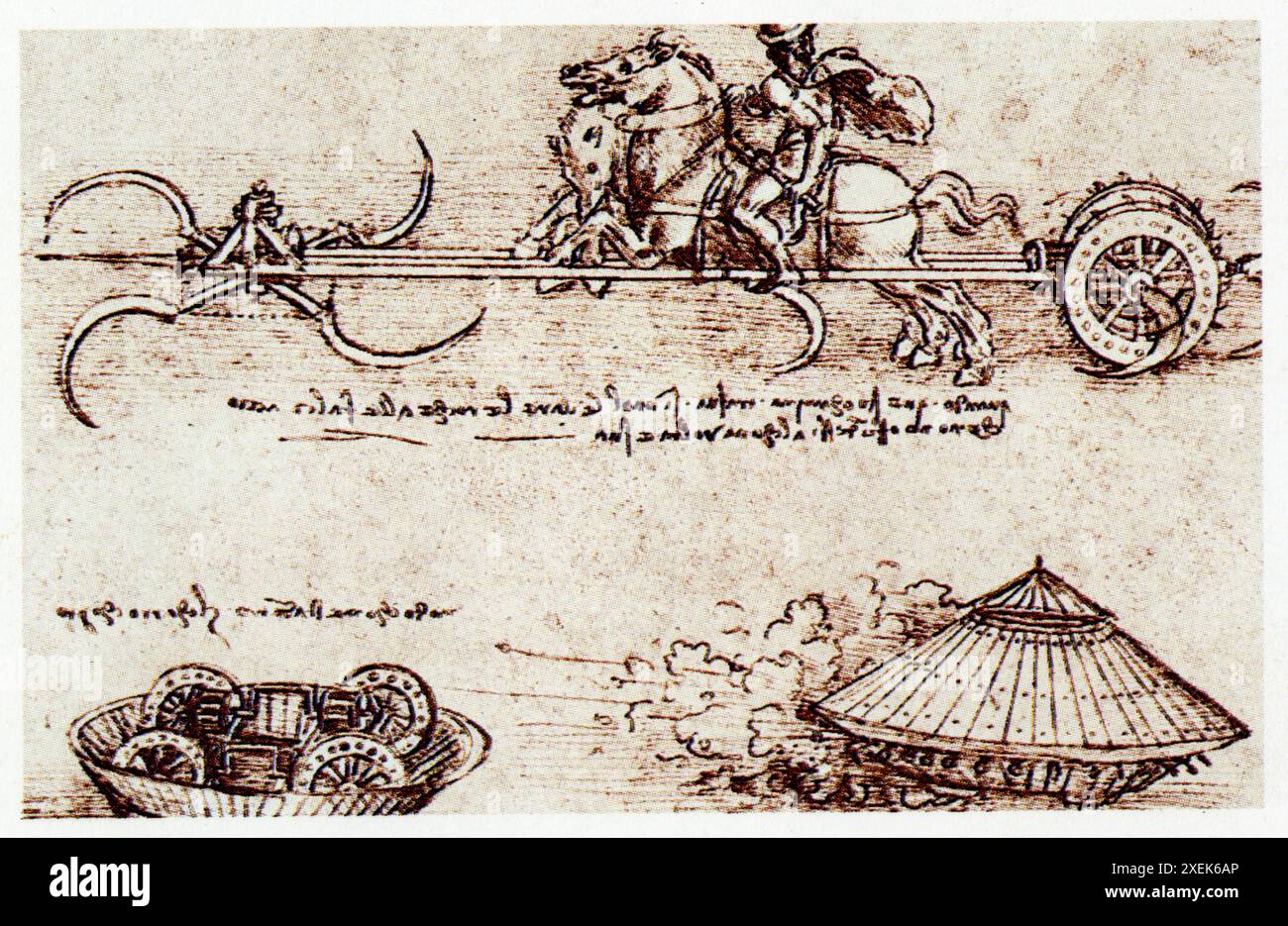 LEONARDO DA VINCI. SICHEL-PANZERWAGEN. UM 1490. ZEICHNUNG Stock Photo ...