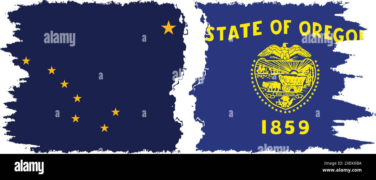 Oregon and Alaska states grunge brush flags connection, vector Stock ...