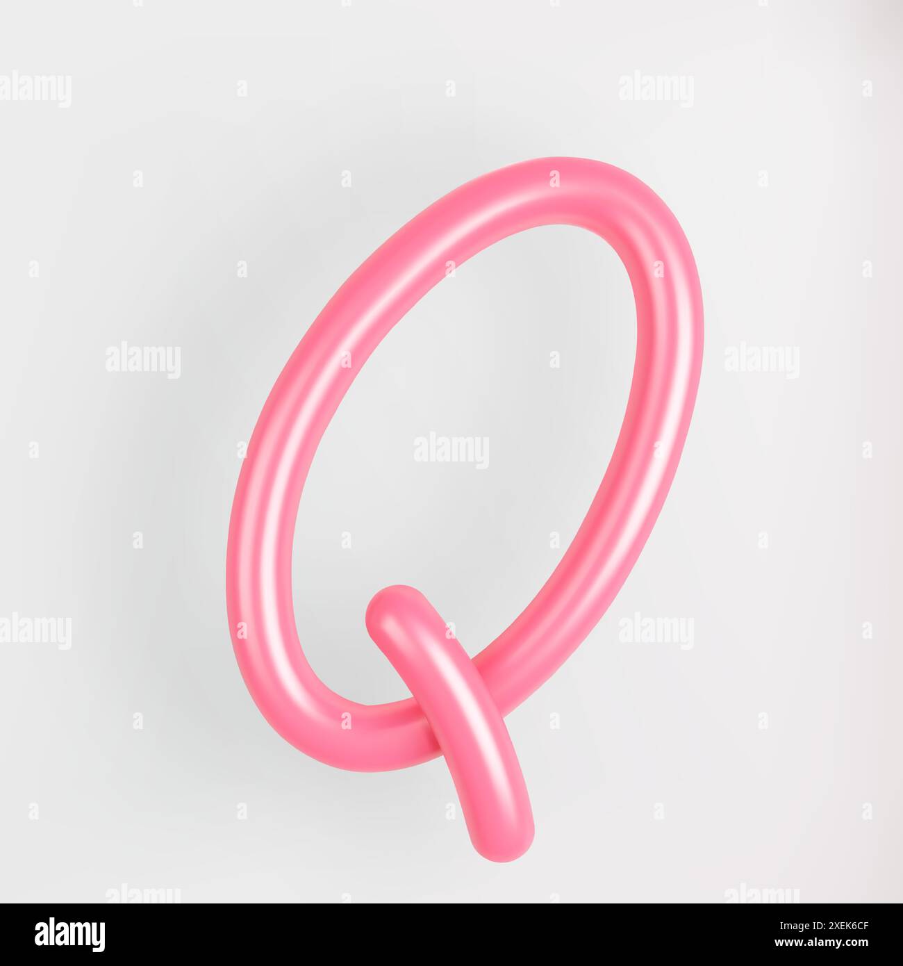 3D Pink Script Uppercase Letter Q on light background. Cute Cursive ...