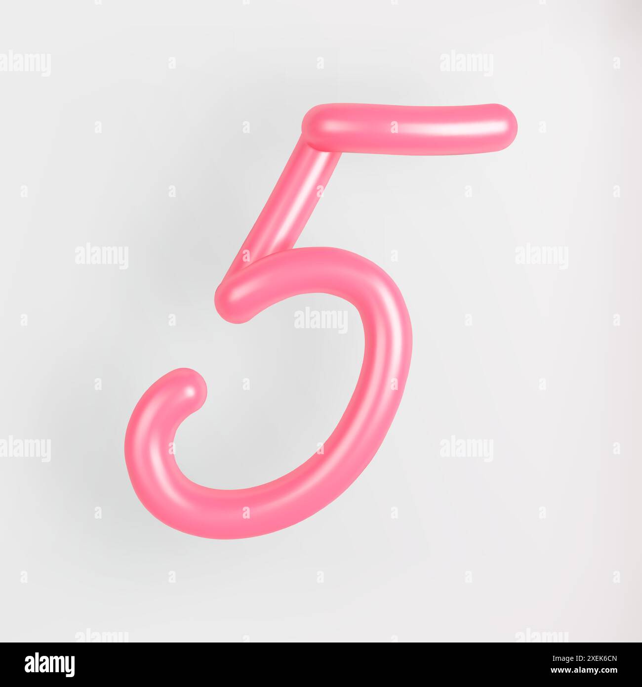 3D Pink Script Number 5 on light background. Cute Cursive Bubble ...