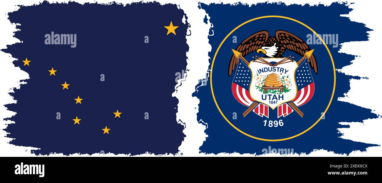 Utah and Alaska states grunge brush flags connection, vector Stock ...