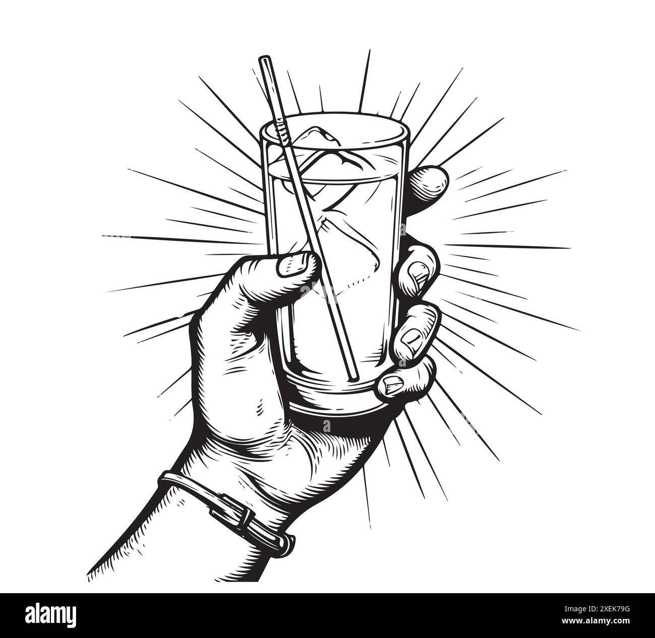 Hand Holding Glass Of Whiskey Vintage Style Vector Illustration Stock